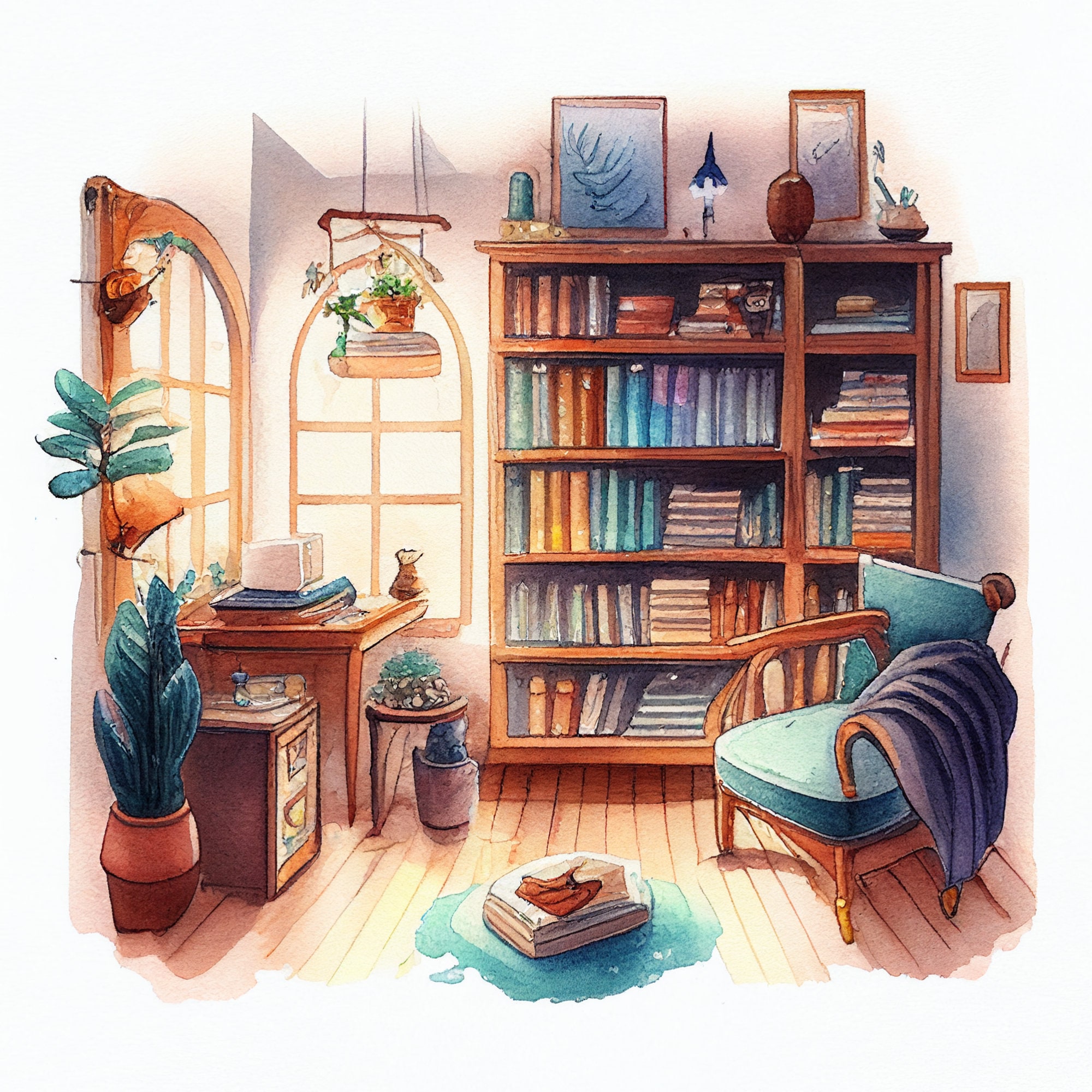 58 Cozy Home Library Clipart Bundle, High Quality Pngs, Bookshelf ...