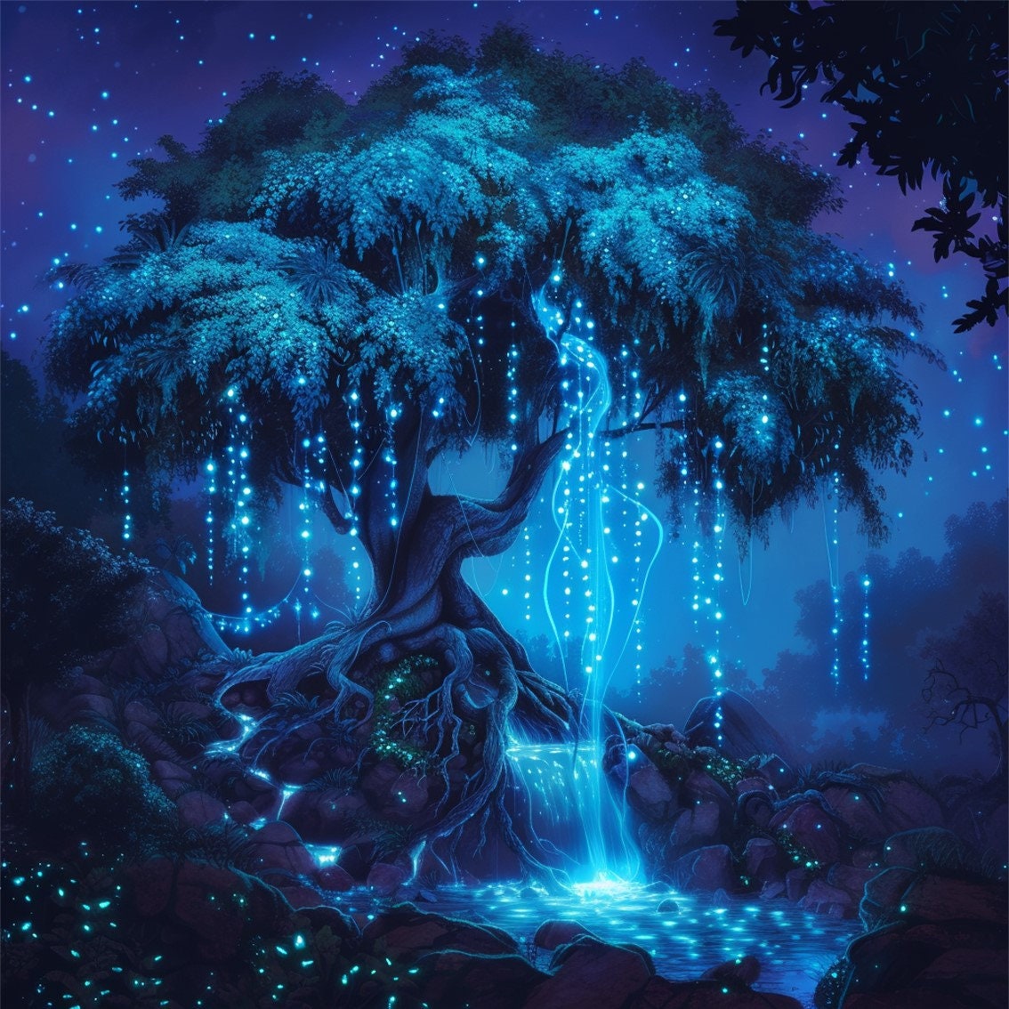 18 Bioluminescent Algae Mystical Tree Clipart, Watercolor Backgrounds ...