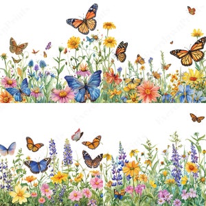 16 Watercolor Butterfly Garden Clipart, Floral Nature Artwork, Vibrant ...