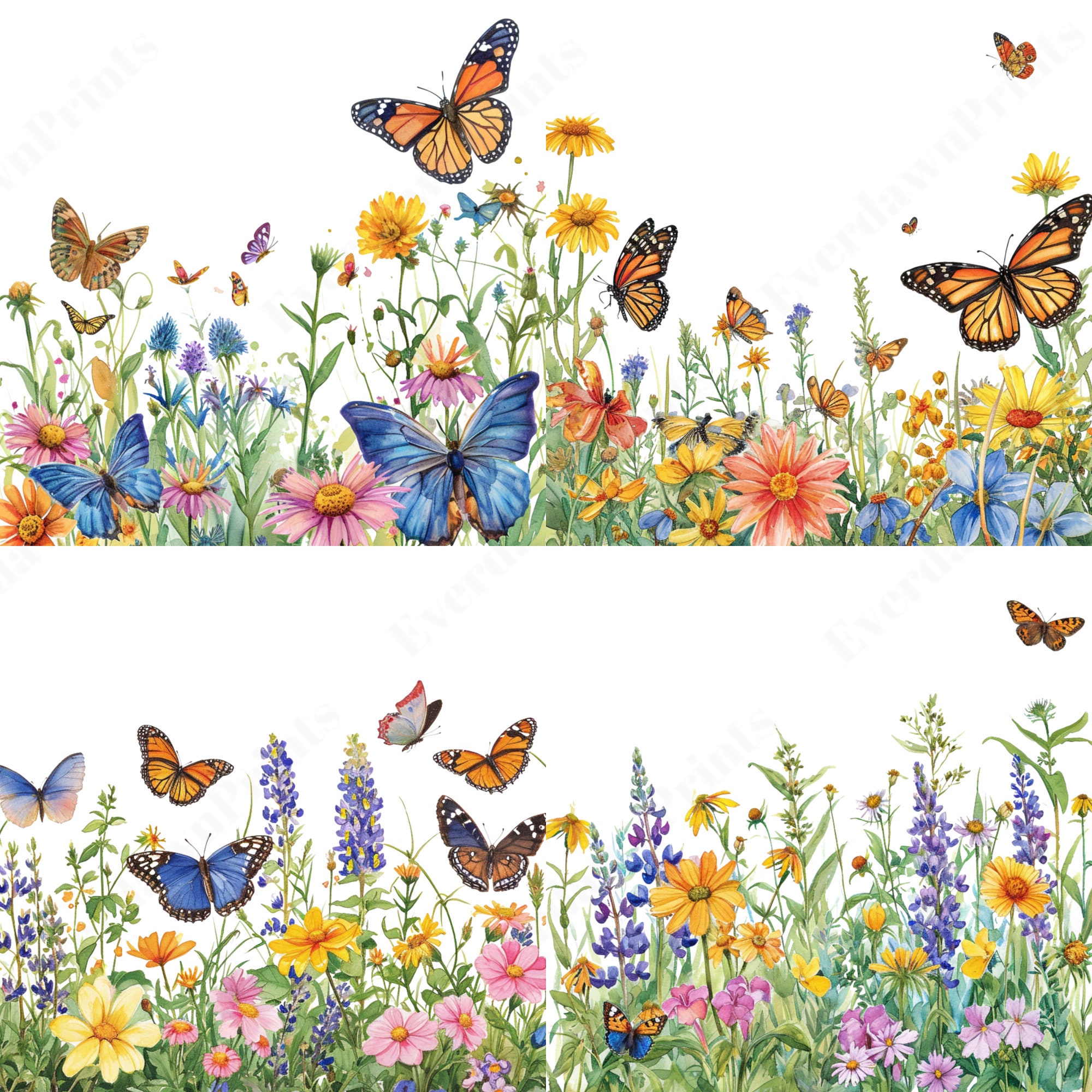 16 Watercolor Butterfly Garden Clipart, Floral Nature Artwork, Vibrant ...