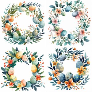 24 Easter Floral Egg Wreath Clipart, Spring Digital Download, Printable ...