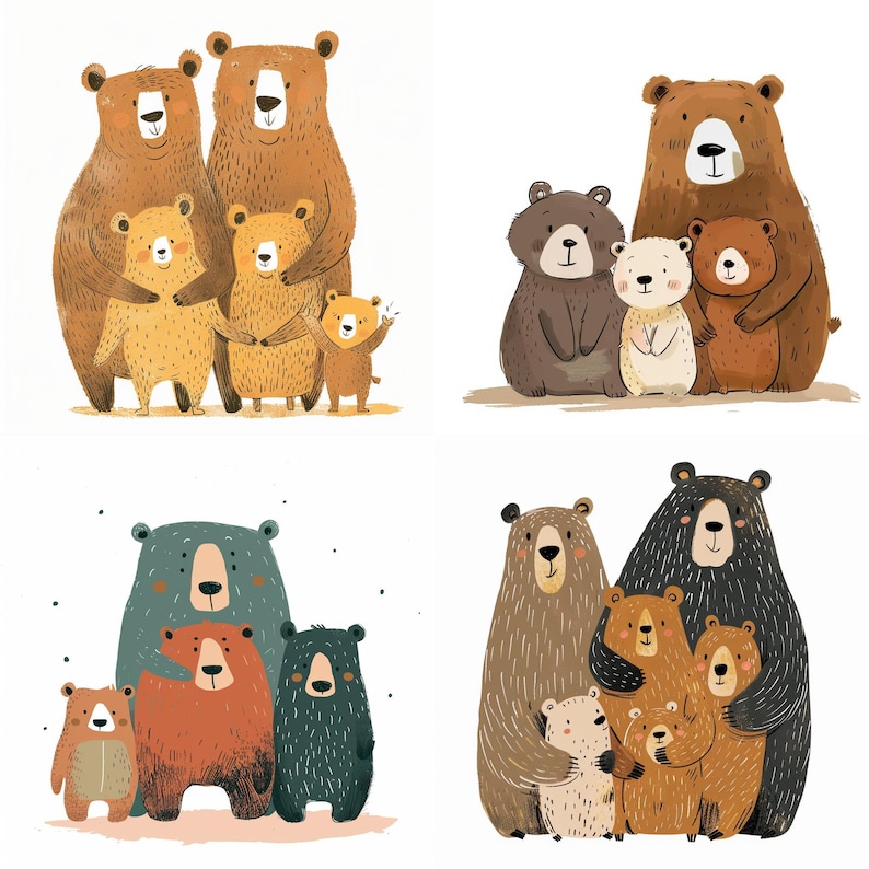 Bear Family Clipart, Cute Animal Graphics, Nursery Art (digital ...