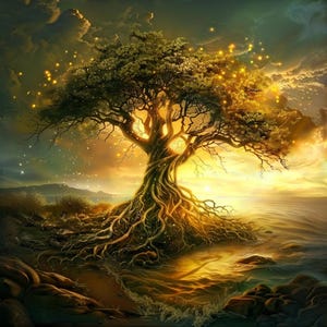 24 Enchanted Apple Tree Clipart, Mystical Sunset Illustration, Fantasy ...