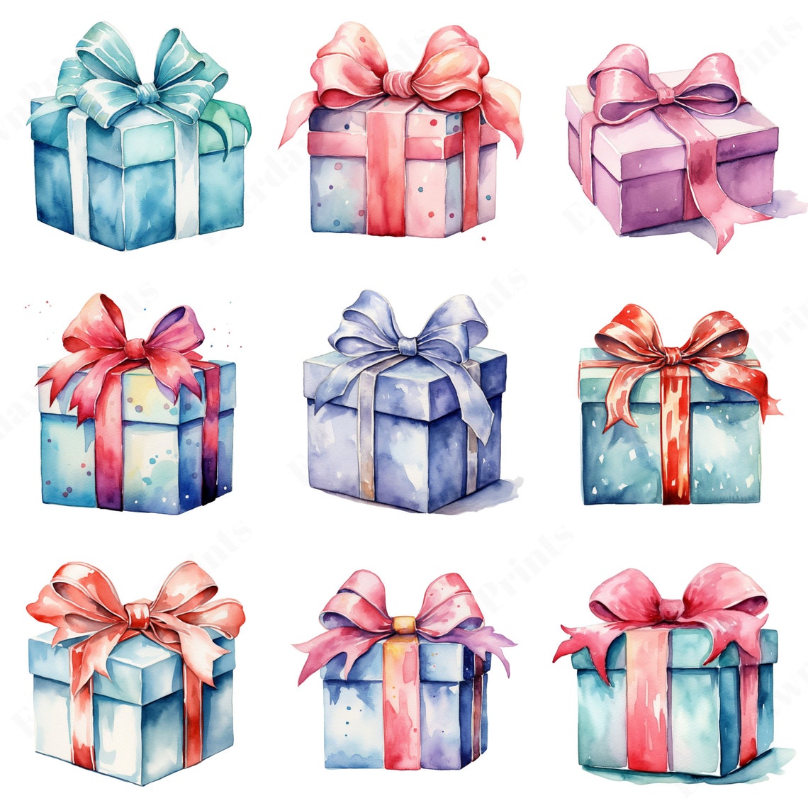 32 Christmas Presents Watercolor Clipart, Transparent PNG, Present ...