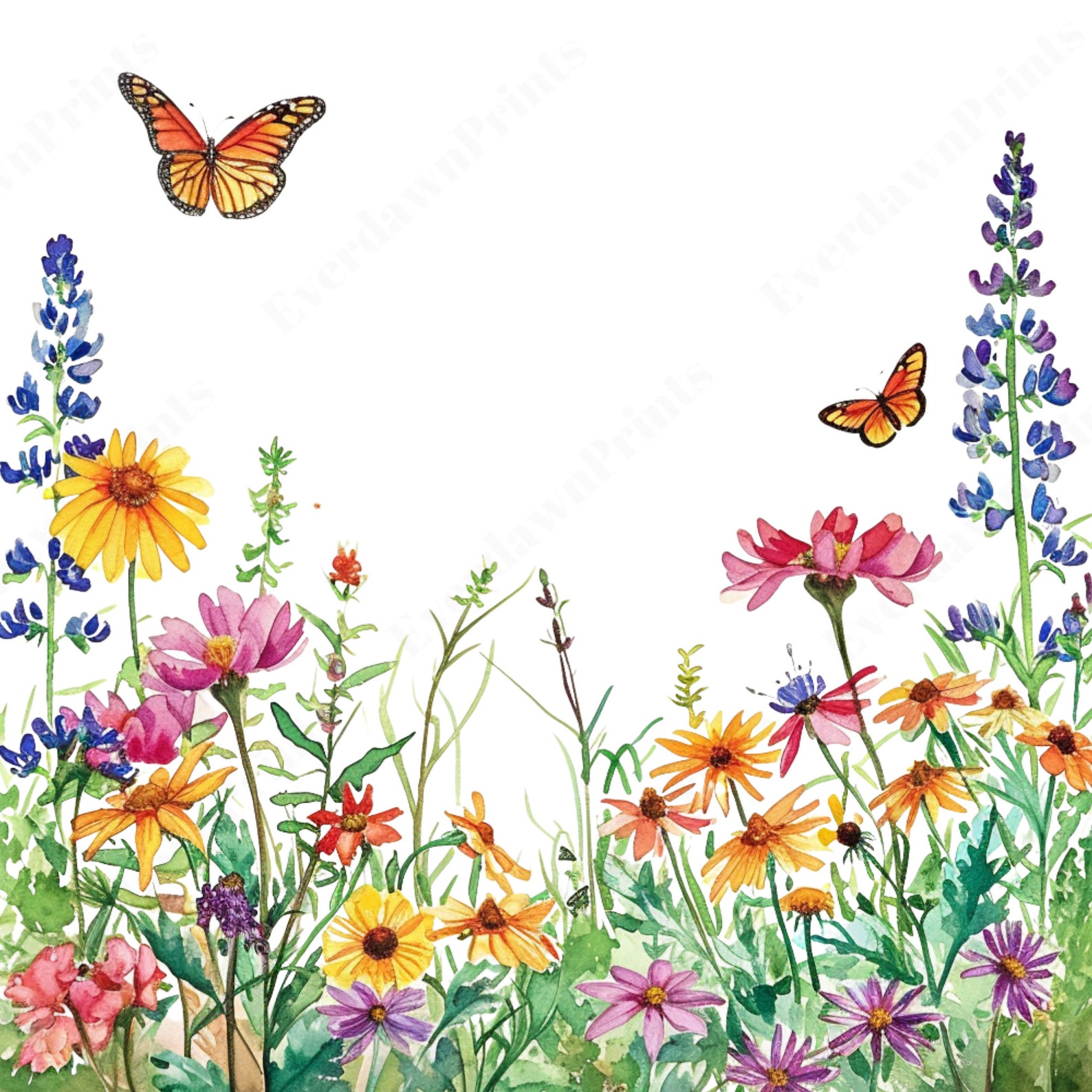 16 Watercolor Butterfly Garden Clipart, Floral Nature Artwork, Vibrant ...