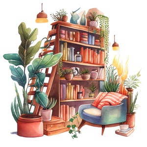 58 Cozy Home Library Clipart Bundle, High Quality Pngs, Bookshelf ...