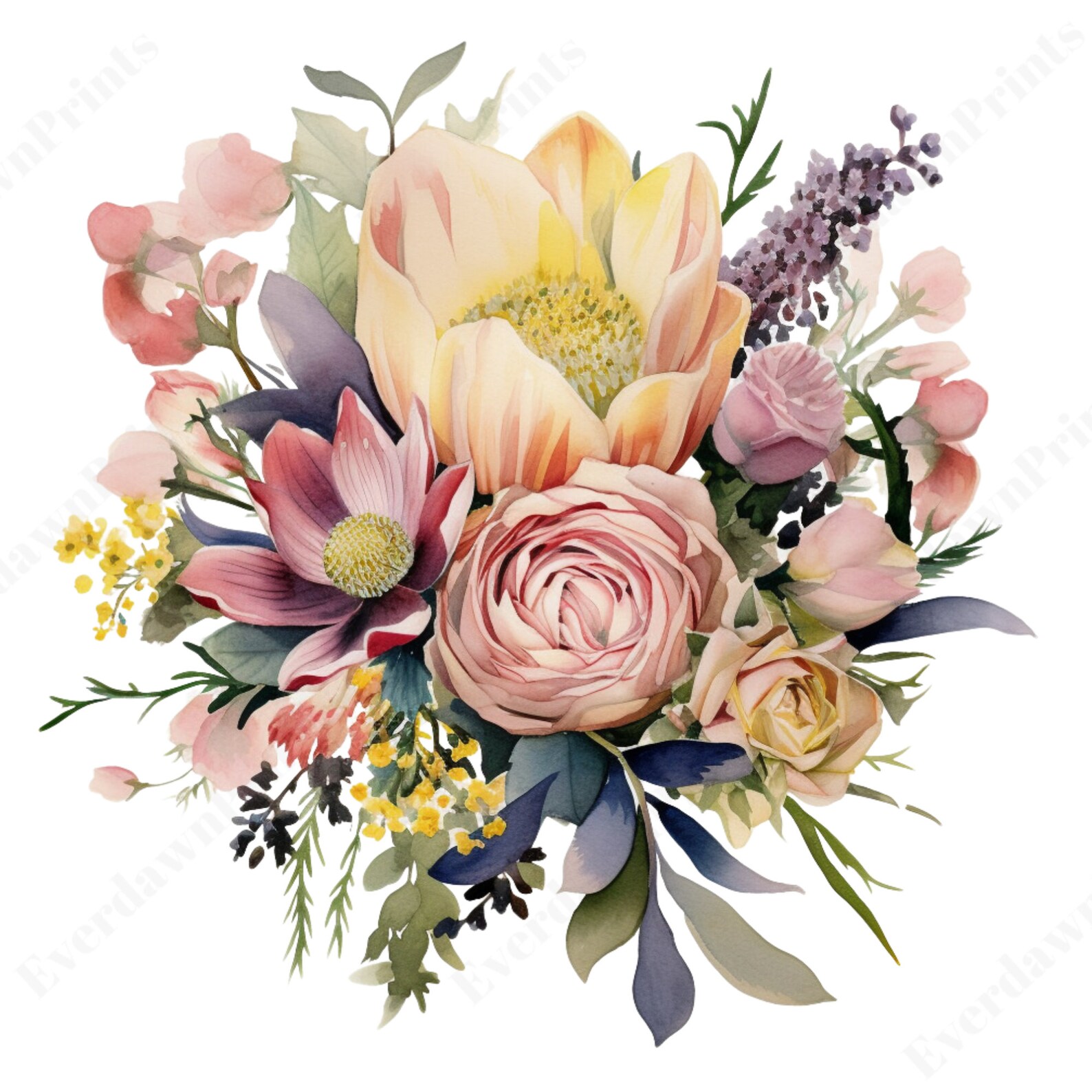 35 Watercolor Pastel Flowers Bouquet Clipart, High Quality Transparent ...