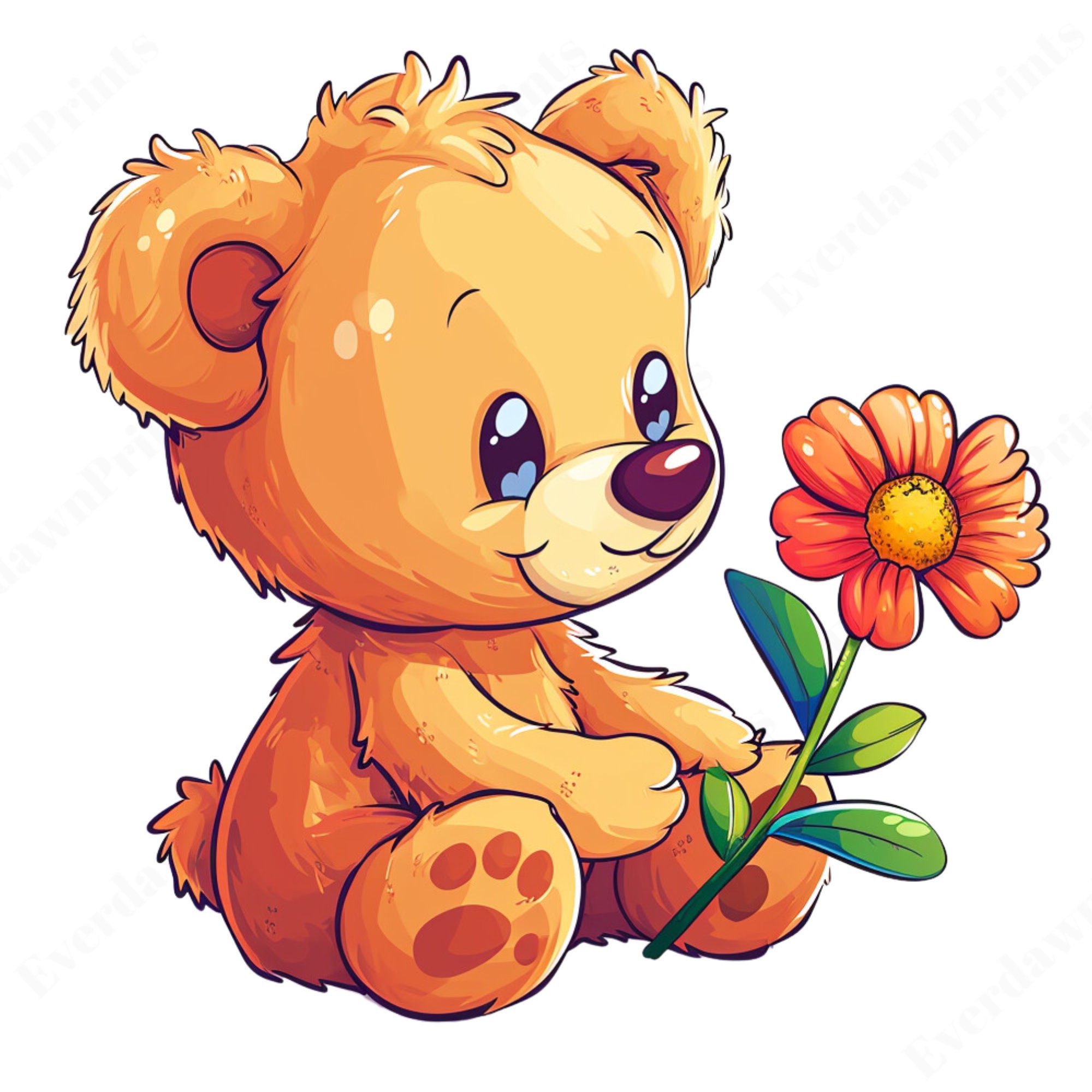 24 Cute Teddy Bear Watercolor Clipart, Kawaii Teddy Bear, Transparent ...