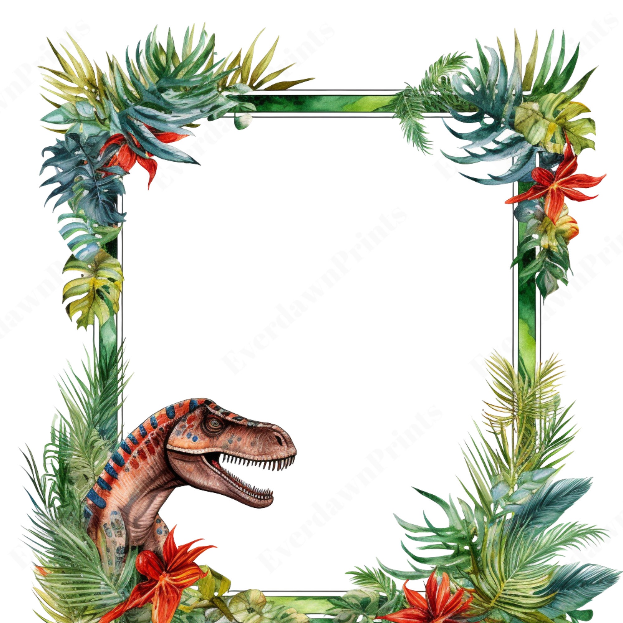 12 Watercolor Jurassic Palm Leaves Frames, Dino Borders, Dino Frames ...