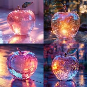 24 Crystal Apple Magic Clipart, Shimmering Glass Apple Illustration ...