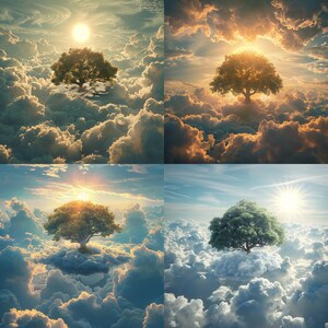 24 Tree on Cloud Clipart, Surreal Nature Art, Tree in the Sky ...