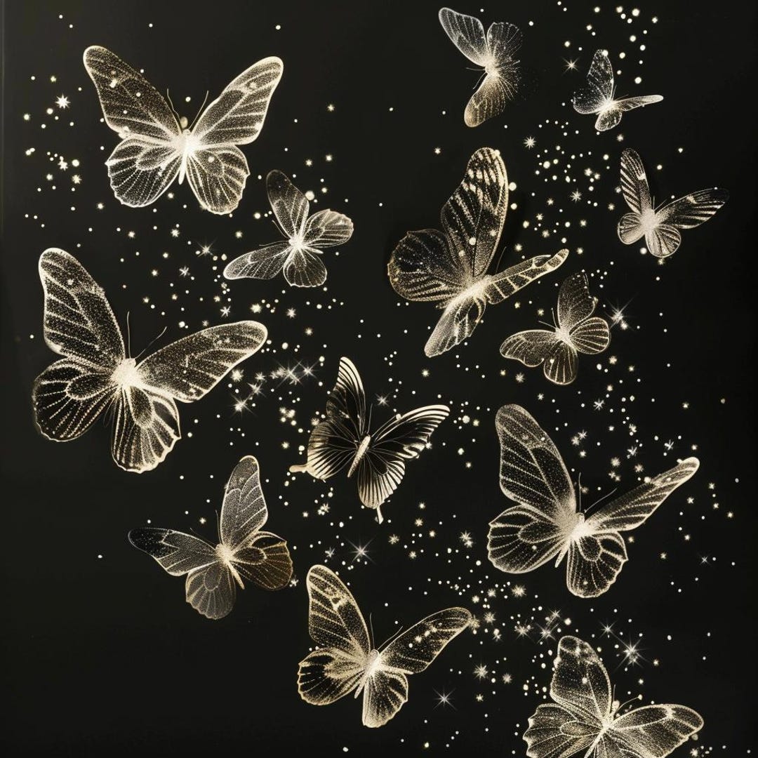 24 Gold Butterfly Clipart, Sparkle Butterflies PNG, Celestial Insect ...