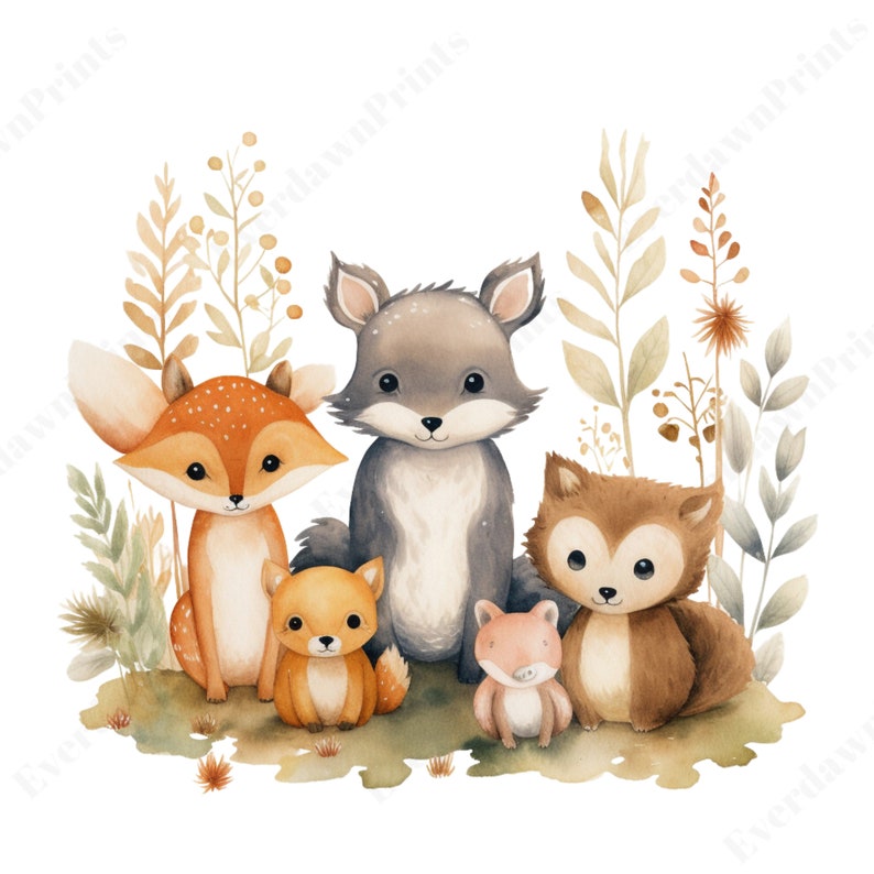 16 Woodland Creatures, Little Animals Watercolor Clip Art, Deer, Fox ...