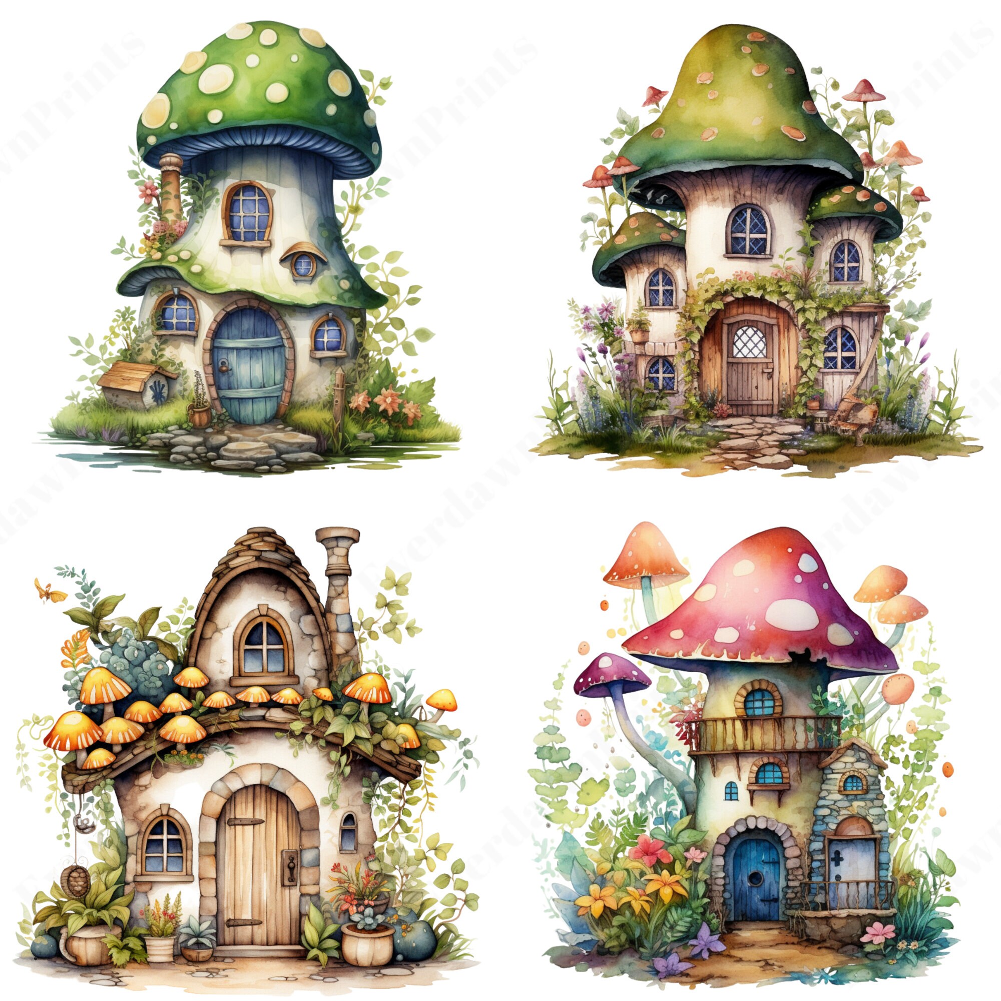 22 Watercolor Tiny Fairy House Clipart, Garden Gnomes, Transparent PNG ...
