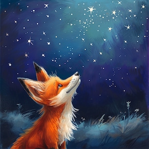24 Watercolor Fox Looking up at Star Clipart – High-quality Pngs for ...