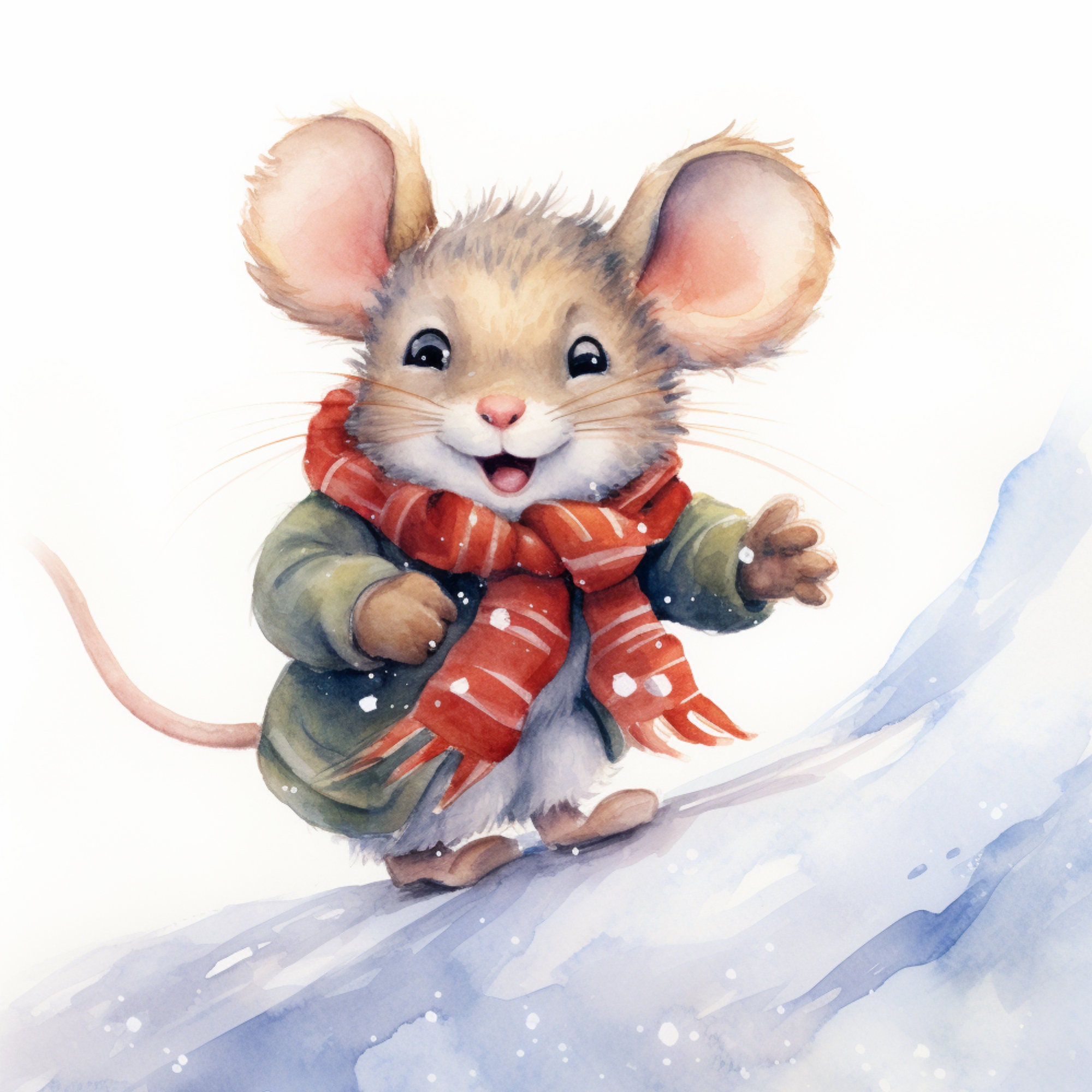 19 Sledding Mouse Watercolor Clipart, PNG, 300 Dpi, Mouse Clipart ...