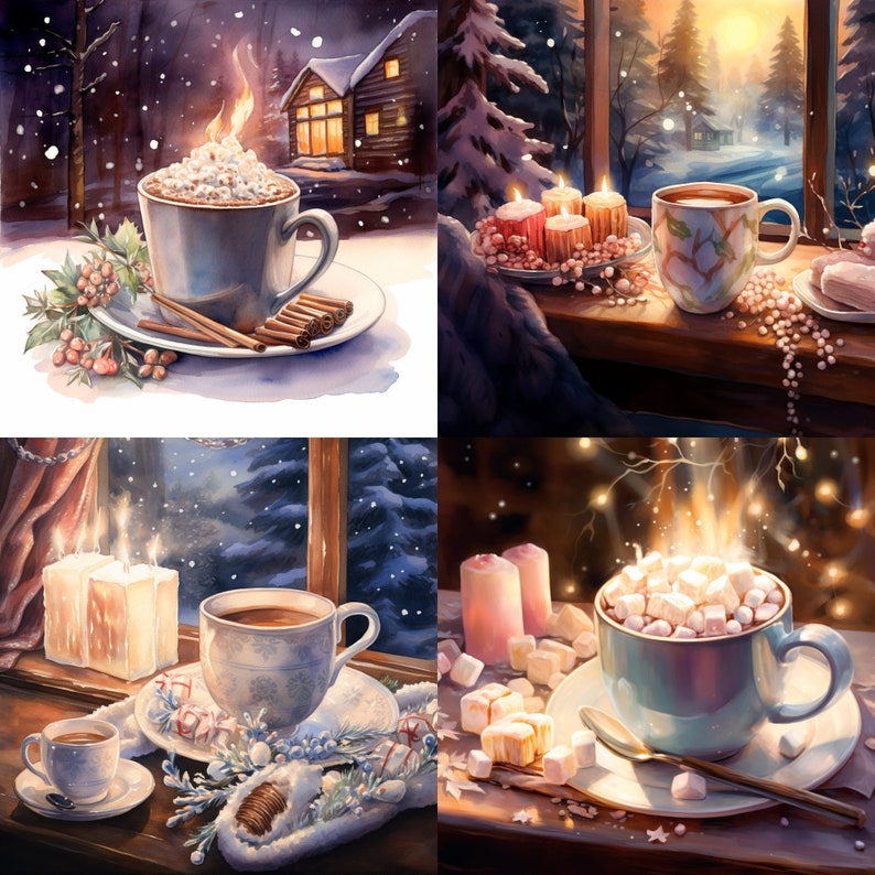 30 Watercolor Hot Cocoa Clipart, High Quality PNG, 300 Dpi, Cozy ...