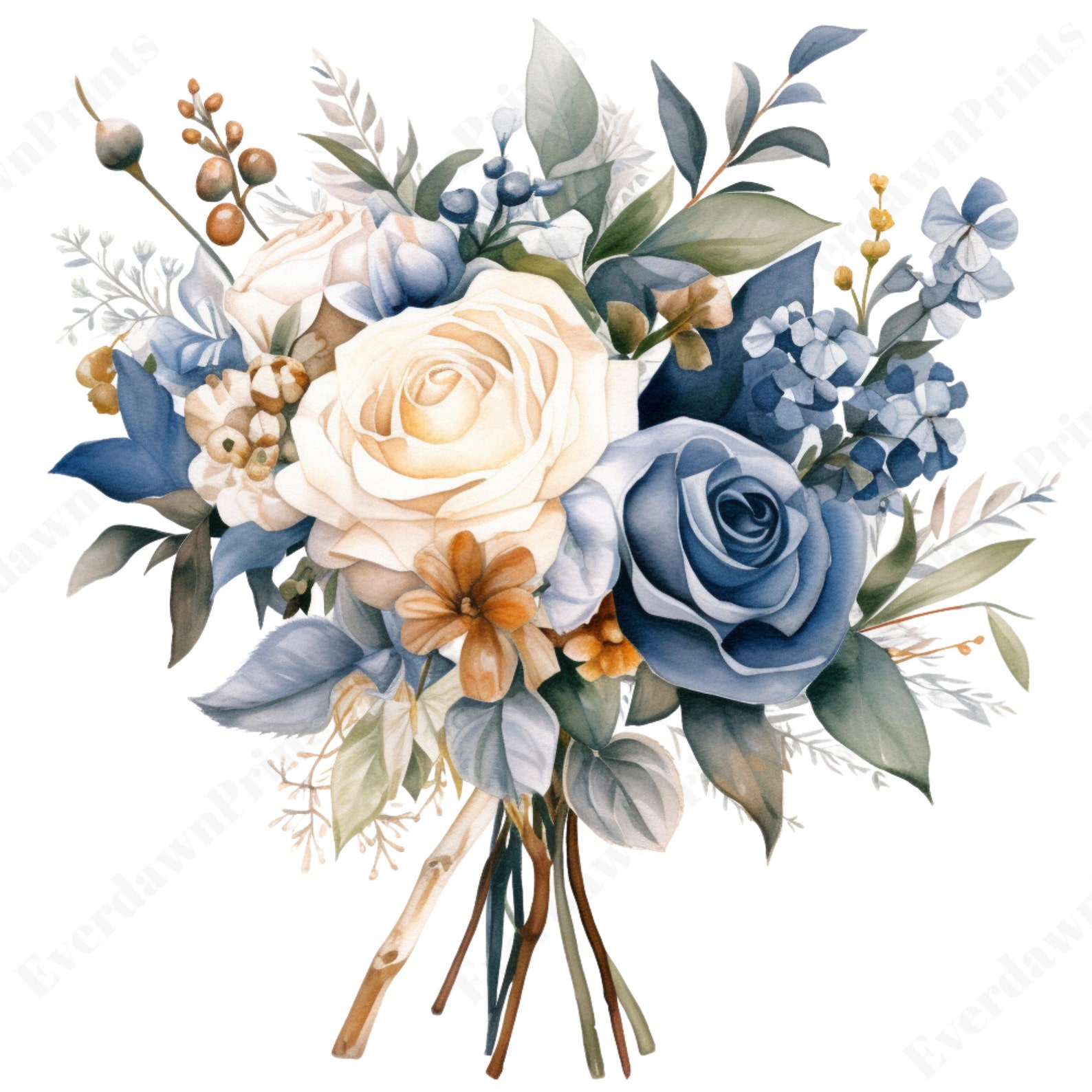 20 Romantic Wedding Bouquet Clipart, Floral Clipart, Watercolor Flowers ...