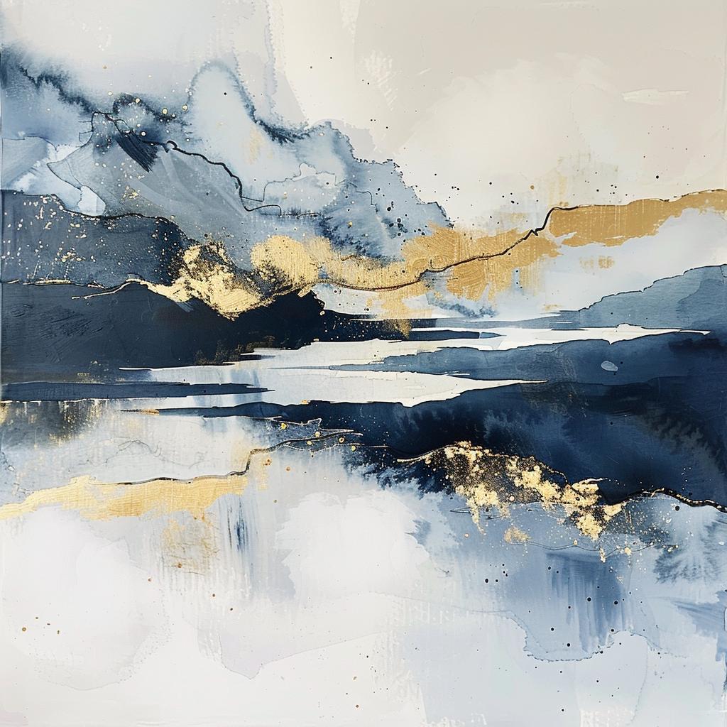 24 Blue Gold Abstract Clipart, Watercolor Landscape Clip Art, Celestial ...