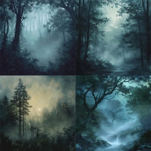 24 Misty Forest Watercolor Clipart, Watercolor Backgrounds, Forest ...