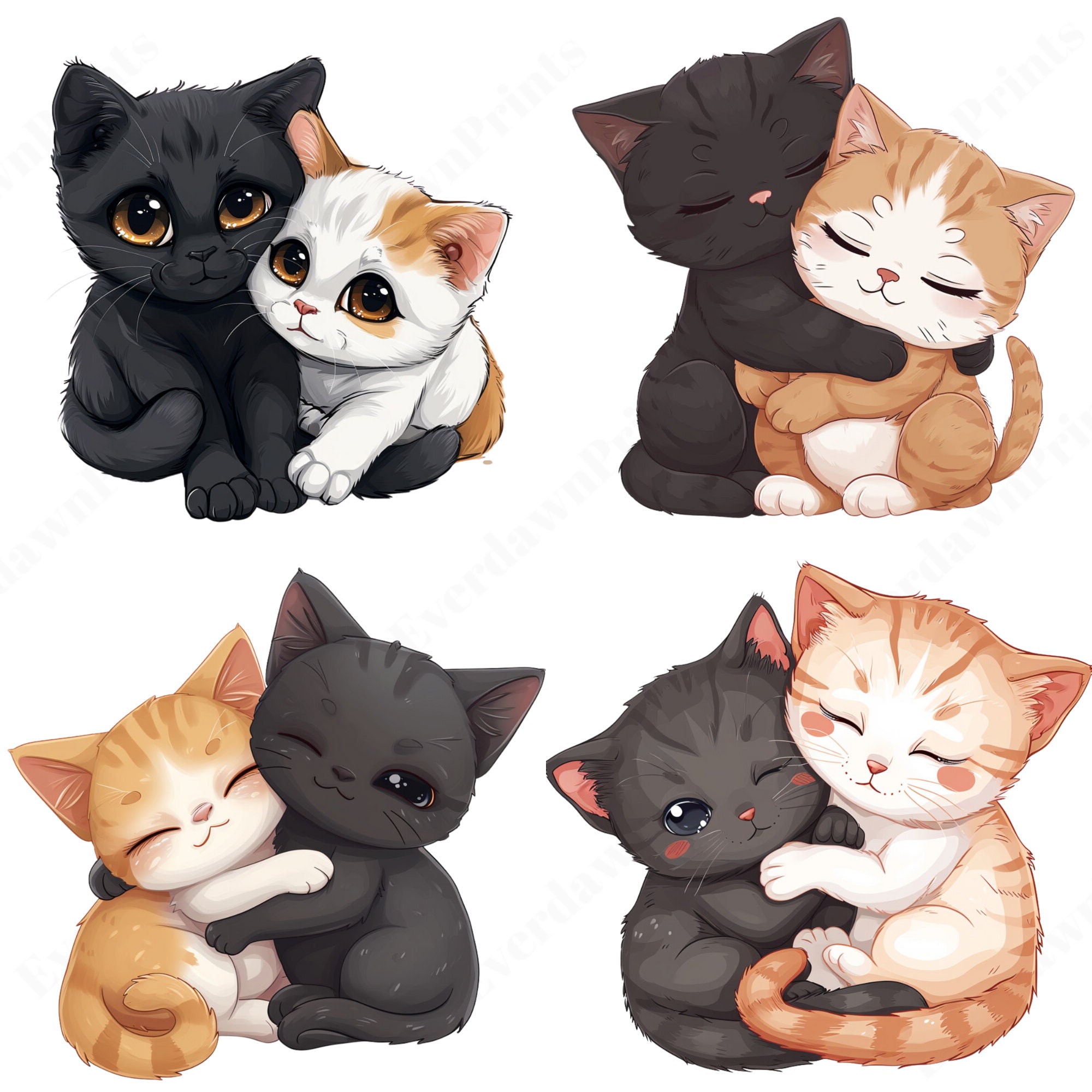 20 Two Cute Chibi Kitten Clipart, Transparent PNG Baby Shower Nursery ...