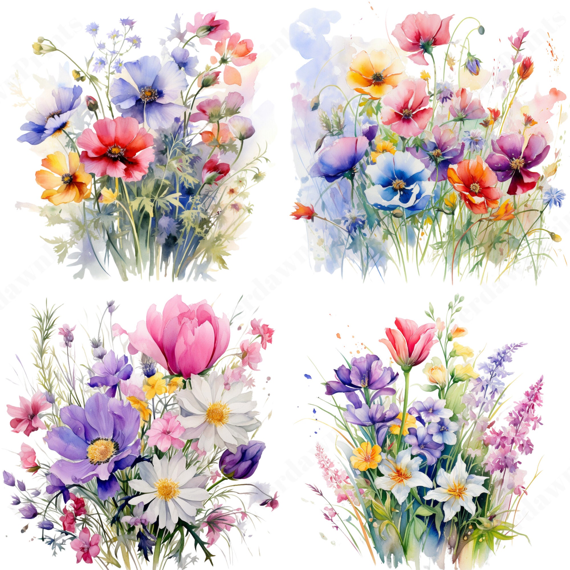 15 Watercolor Colorful Flowers Clipart, Watercolor, High Quality ...