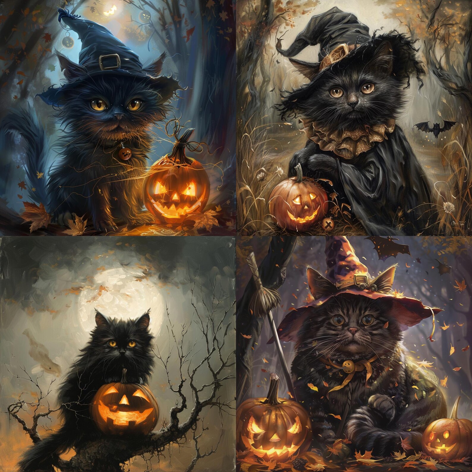 24 Halloween Black Cat With Witch Hat Clipart, Spooky Autumn Pumpkin ...