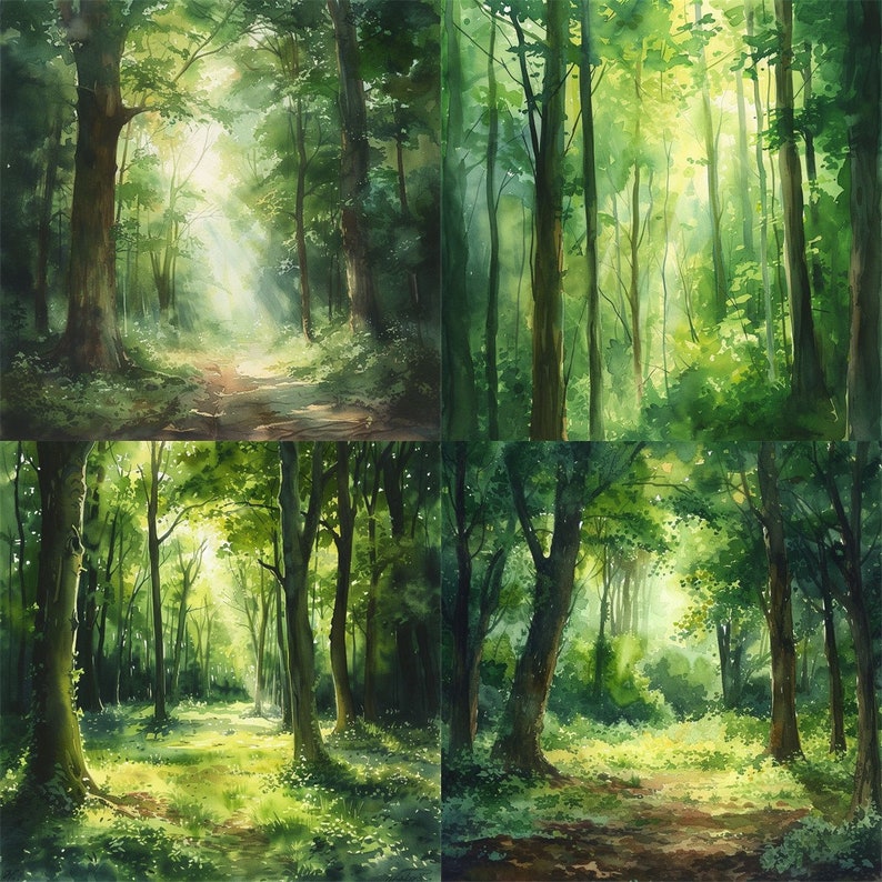 24 Green Forest Watercolor Clipart, Watercolor Backgrounds, Forest ...