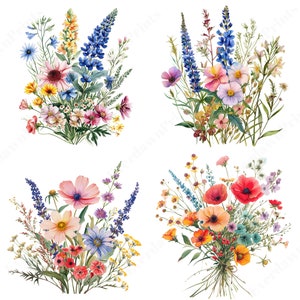 24 Watercolor Floral Bouquet Digital Print, Spring Flowers Wall Art ...