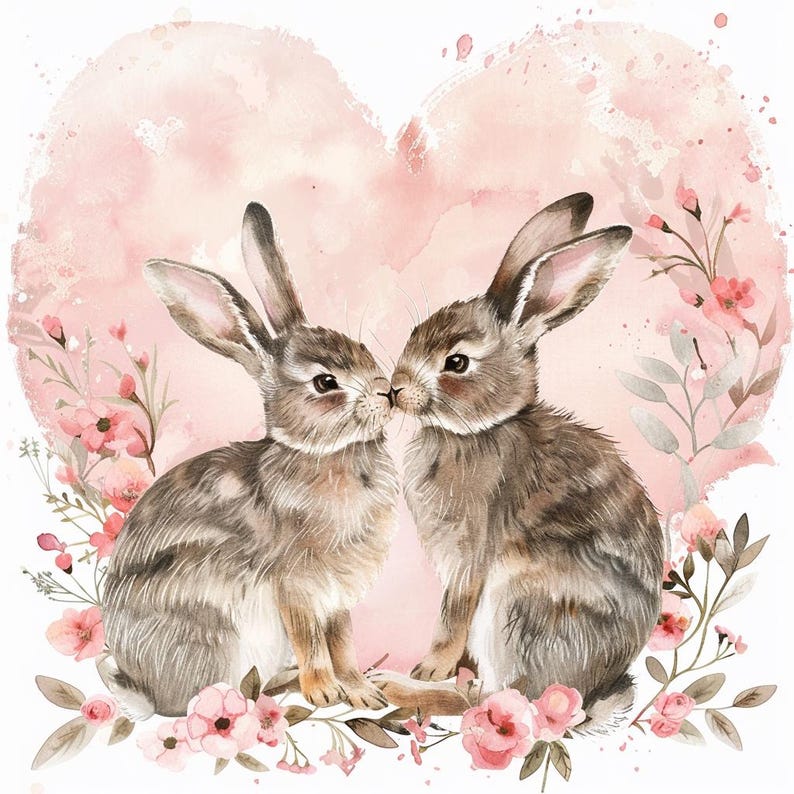 24 Cute Bunny Couple Clipart, Romantic Rabbit Illustration, Wedding ...