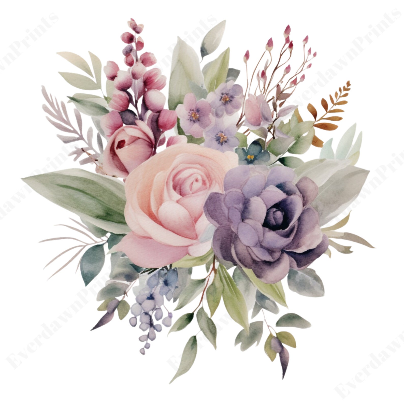 27 Boho Roses Bouquets Clipart, Boho Flower PNG, Dusty Pink Watercolor ...
