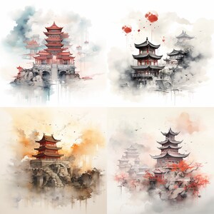 24 Watercolor Ancient Chinese Building, High Quality PNG, 300 Dpi ...