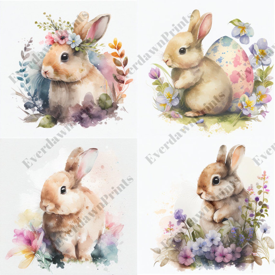 29 Floral Bunnies Clipart High Quality Pngs Nursery Art - Etsy