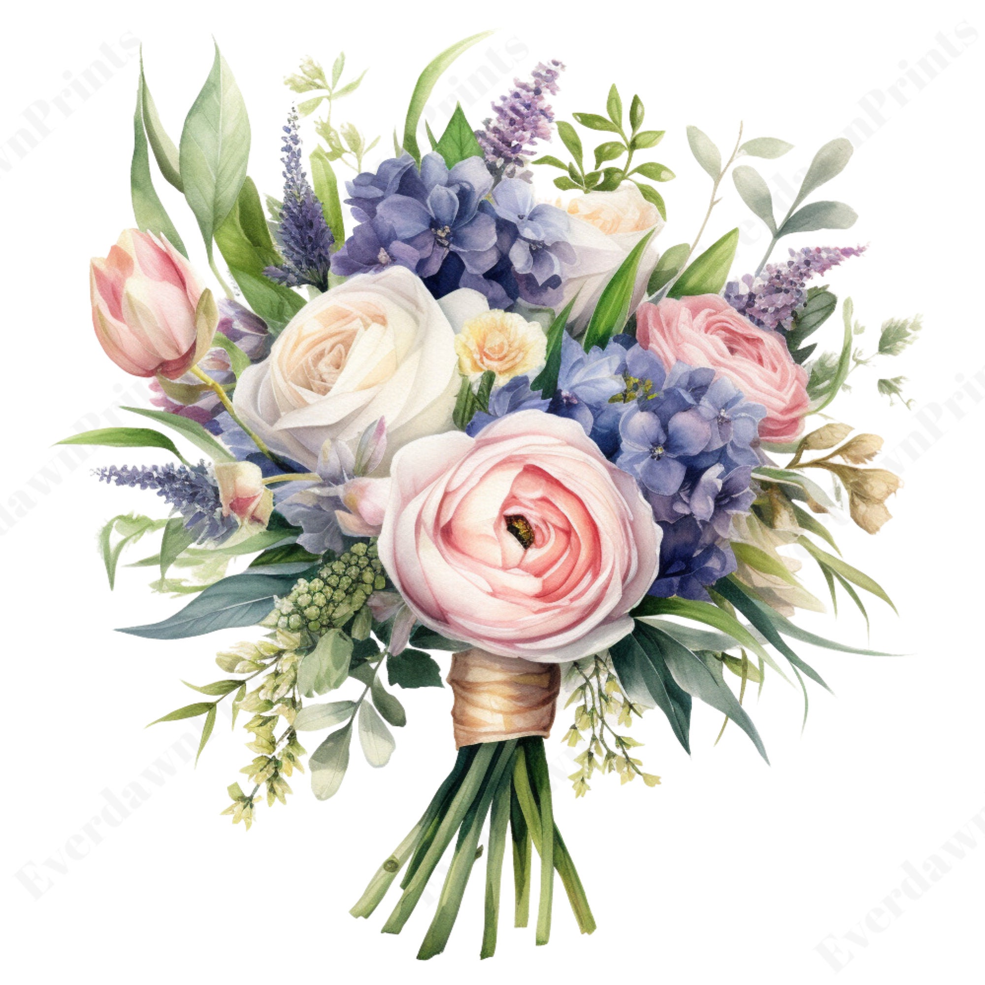 20 Romantic Wedding Bouquet Clipart, Floral Clipart, Watercolor Flowers ...