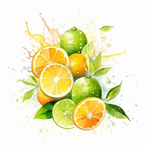 24 Watercolor Citrus Fruit Clipart, Transparent PNG Clipart Set, Fresh ...