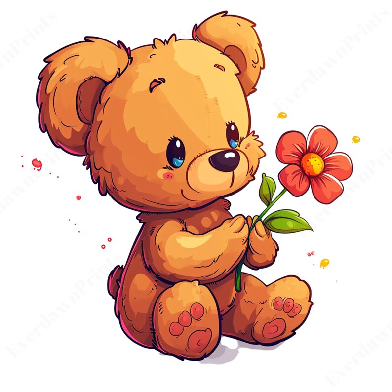 24 Cute Teddy Bear Watercolor Clipart, Kawaii Teddy Bear, Transparent ...