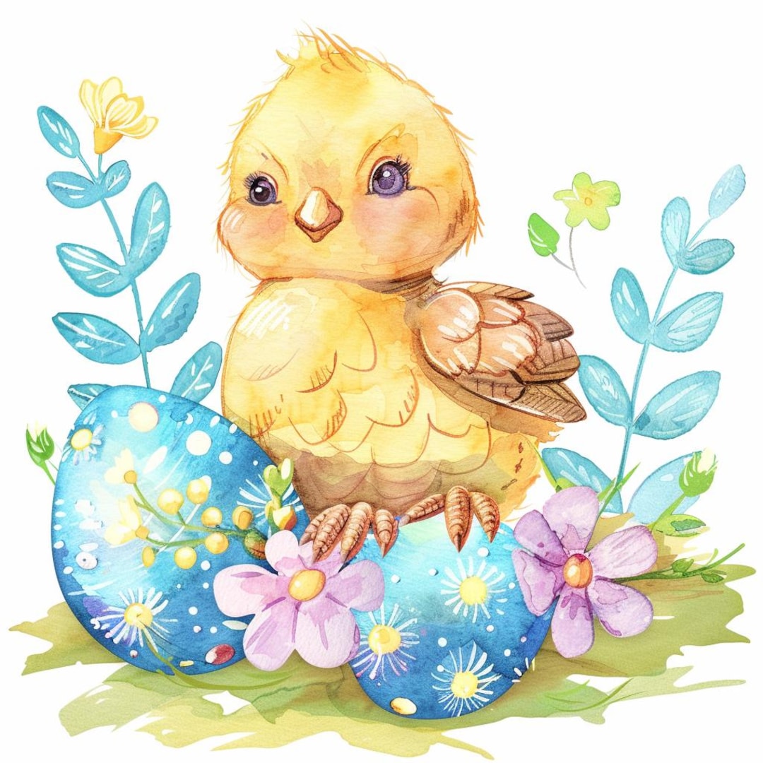 24 Cute Baby Chick Clipart, Easter Egg Clipart, Spring Floral Clipart ...