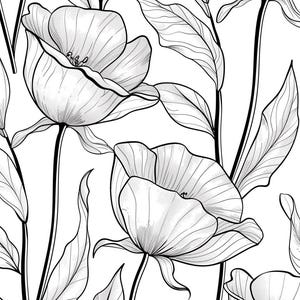 48 Floral Clipart Set, Line Art Flowers, Digital Download Clipart, Hand ...