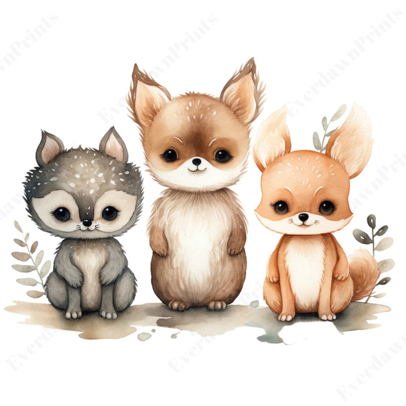 16 Woodland Creatures, Little Animals Watercolor Clip Art, Deer, Fox ...