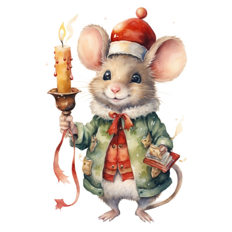 11 Christmas Mouse Candle Watercolor Clipart Transparent PNG - Etsy