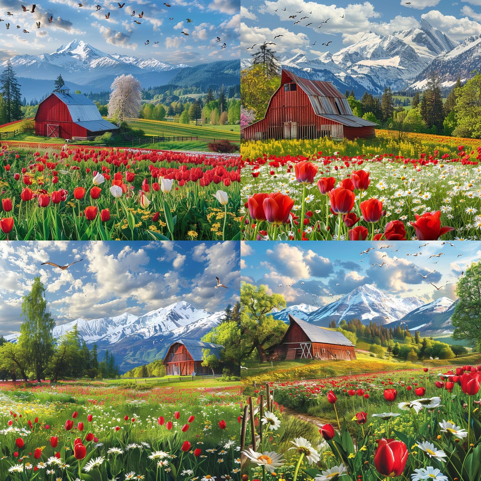 24 Scenic Farm Spring Flowers Clipart, Farmhouse in Spring, Mountain ...