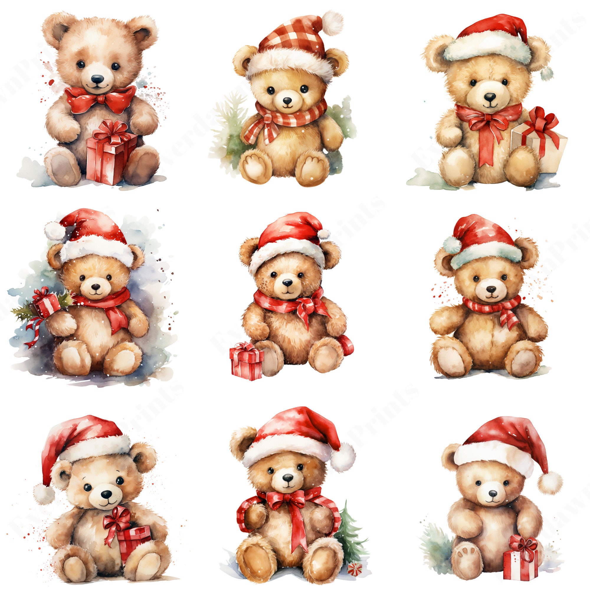 31 Christmas Teddy Bear Watercolor Clipart, Transparent PNG, Teddy Bear ...