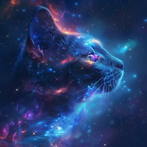 24 Cosmic Galaxy Cat Clipart, Mystical Space Cat Digital Art, Fantasy ...