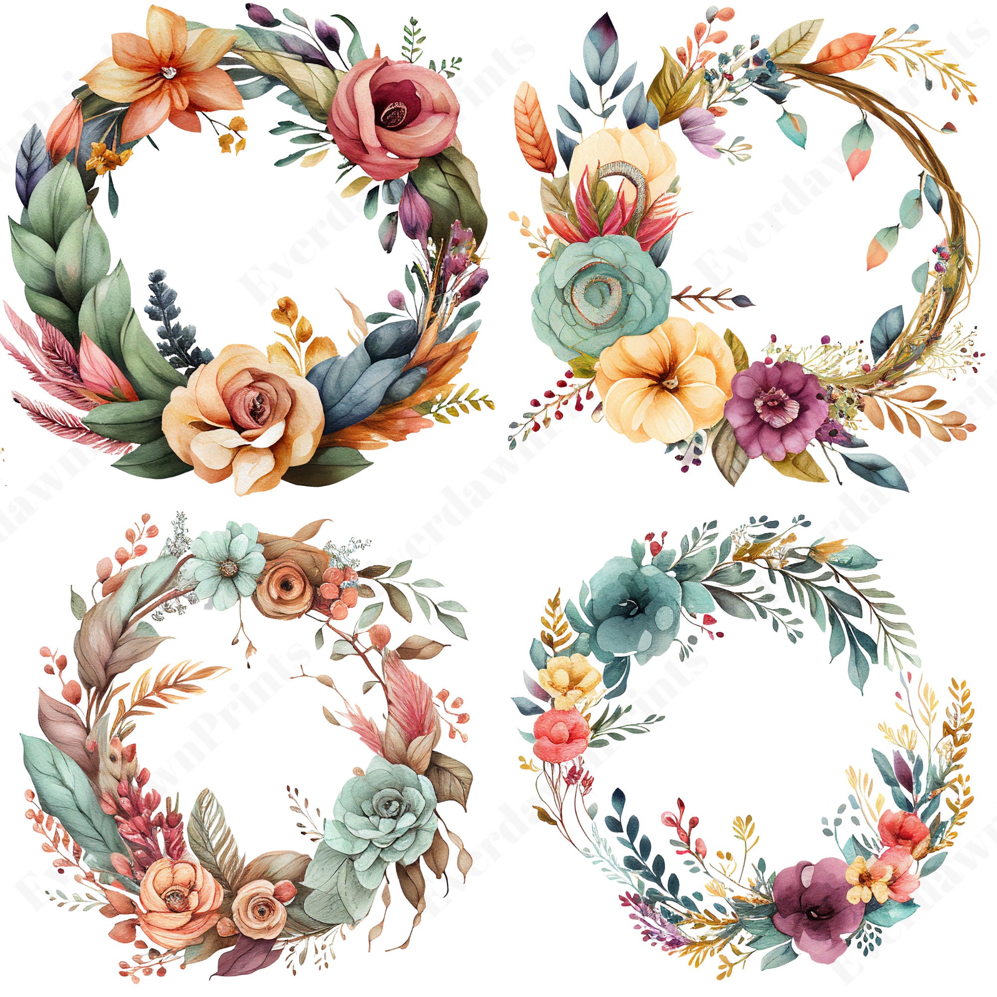 28 Watercolor Boho Borders, Floral Clipart, Clipart Borders, High ...