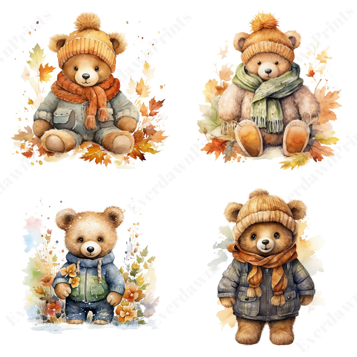 35 Fall Teddy Bear Clipart, Teddy Bear Clipart, Autumn Teddy Bear ...
