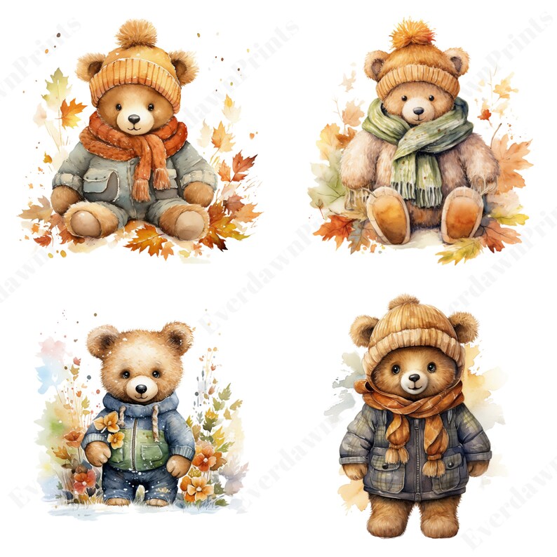 35 Fall Teddy Bear Clipart, Teddy Bear Clipart, Autumn Teddy Bear ...