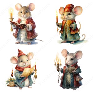 11 Christmas Mouse Candle Watercolor Clipart, Transparent PNG, Mouse ...