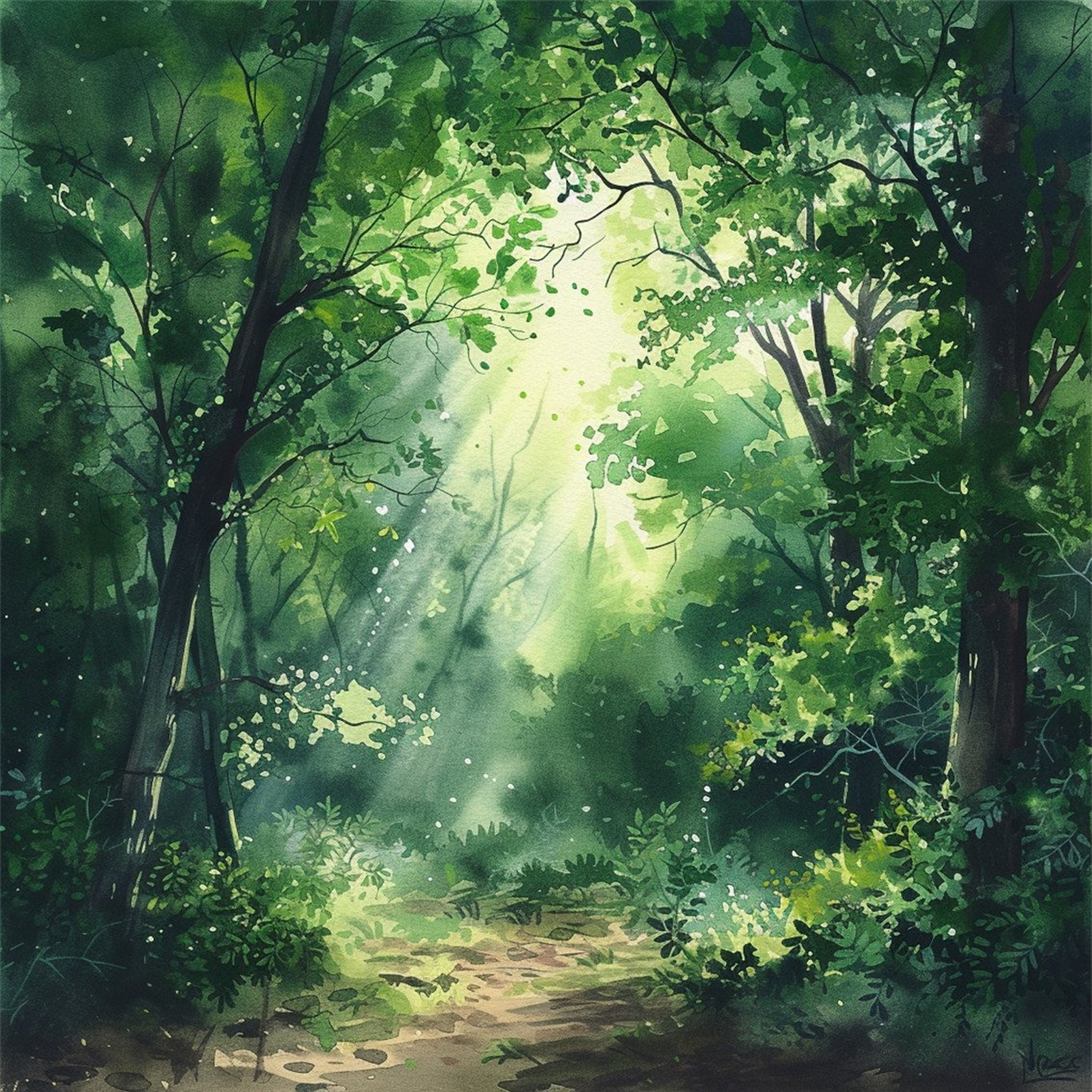 24 Green Forest Watercolor Clipart, Watercolor Backgrounds, Forest ...