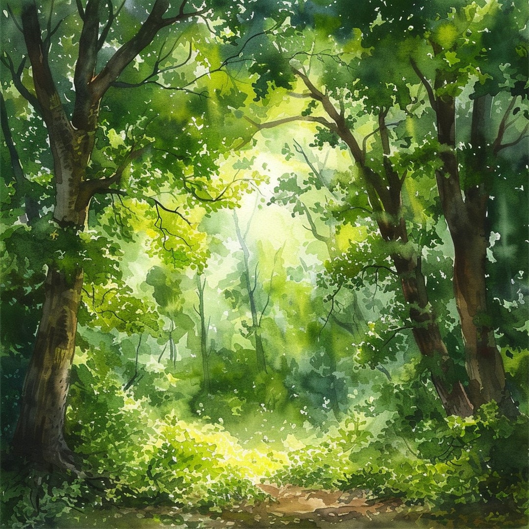 24 Green Forest Watercolor Clipart, Watercolor Backgrounds, Forest ...