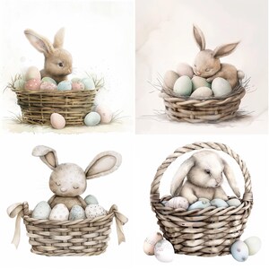 24 Cute Easter Bunny Clipart, Watercolor Rabbit With Eggs Art, Spring ...